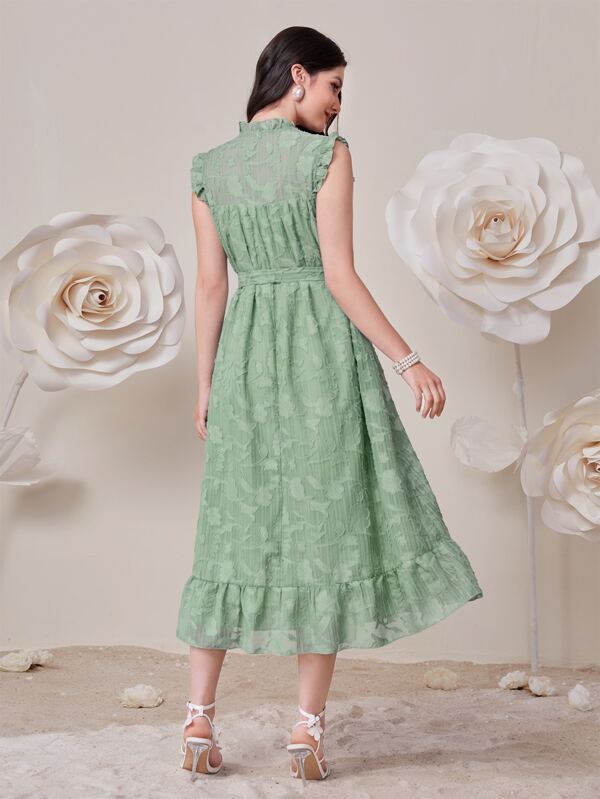 Shein Mulvari Notched Neck Ruffle Hem Belted Dress Shein Usa