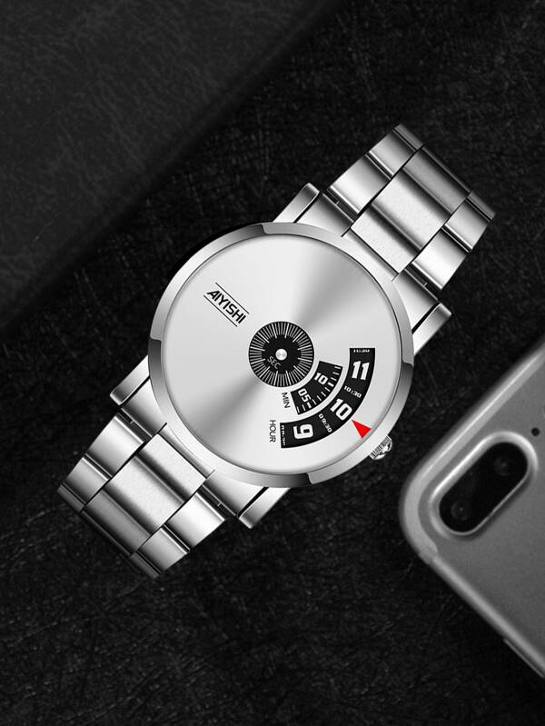 AIYISHI 1pc Men Zinc Alloy Strap Casual Water Resistant Round Dial ...