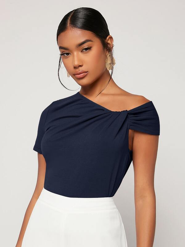 Shein Privé Asymmetrical Neck Solid Tee Shein Usa
