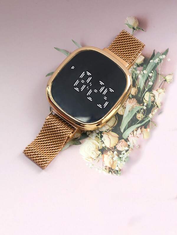 1pc Men Hollow Out Alloy Strap Sporty Square Dial Digital Watch, For ...