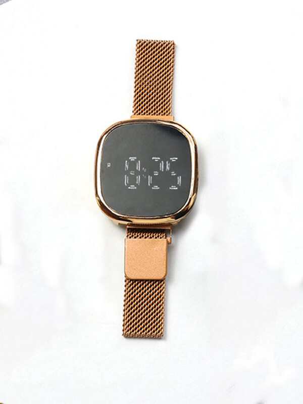 1pc Men Hollow Out Alloy Strap Sporty Square Dial Digital Watch, For ...