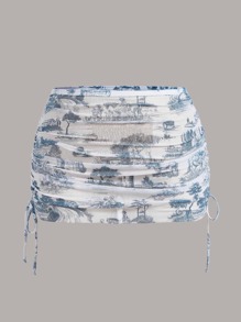 SHEIN Swim Vcay Plus Landscape Print Drawstring Side Cover Up Skirt ...