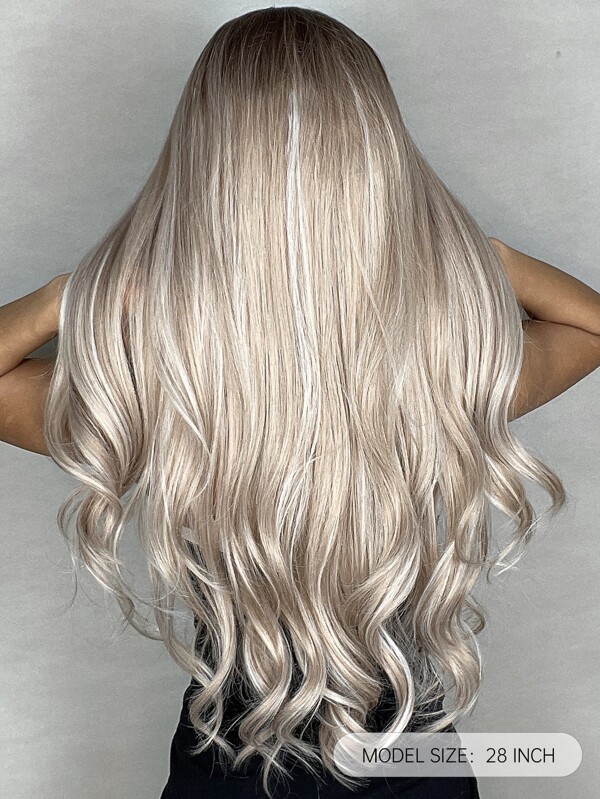 HAIRCUBE 28 Inch Long Curly Wig Middle Parted Light Gold Colored ...