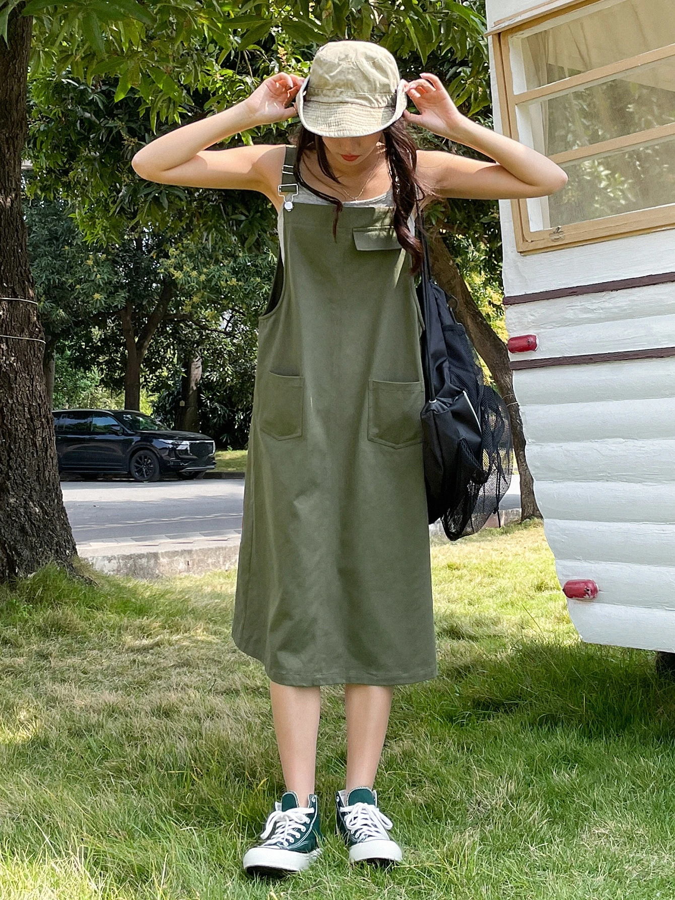 DAZY Solid Dual Pocket Overall Dress | SHEIN USA