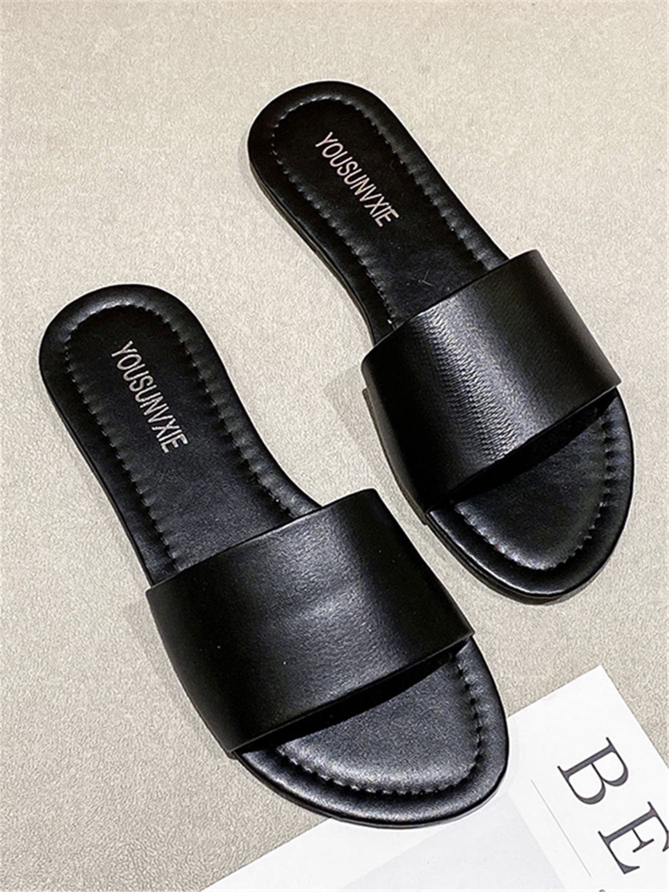 Women Single Band Slides, Fashion Black Slides | SHEIN USA