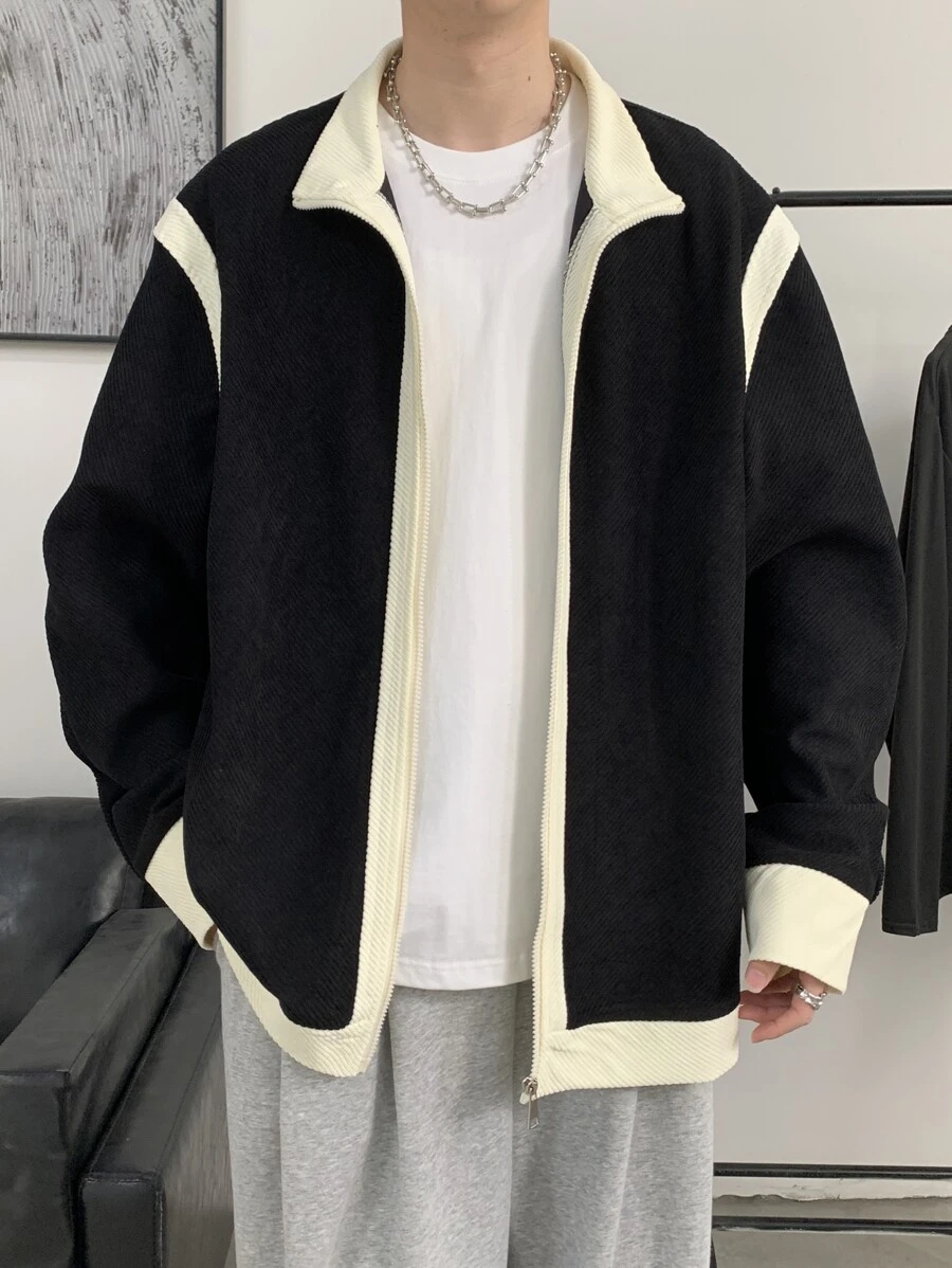 Manfinity Hypemode Loose Fit Men's Contrast Panel Drop Shoulder Jacket ...