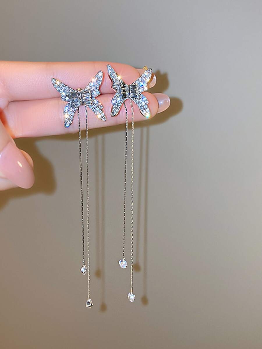 Andkiss Rhinestone Butterfly Decor Earrings | SHEIN USA
