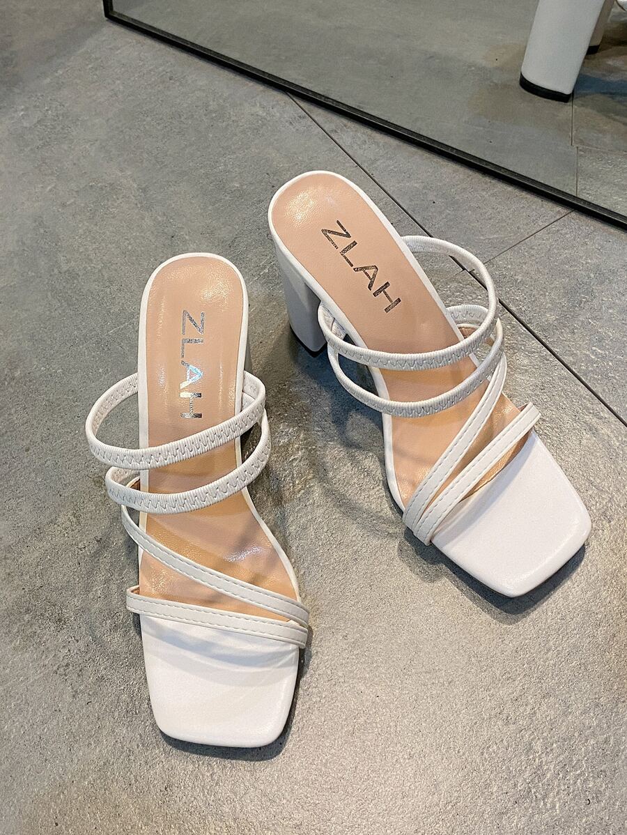 Ladies Sexy White High Heels Elegant Fashion Square Toes Ankle Strap ...