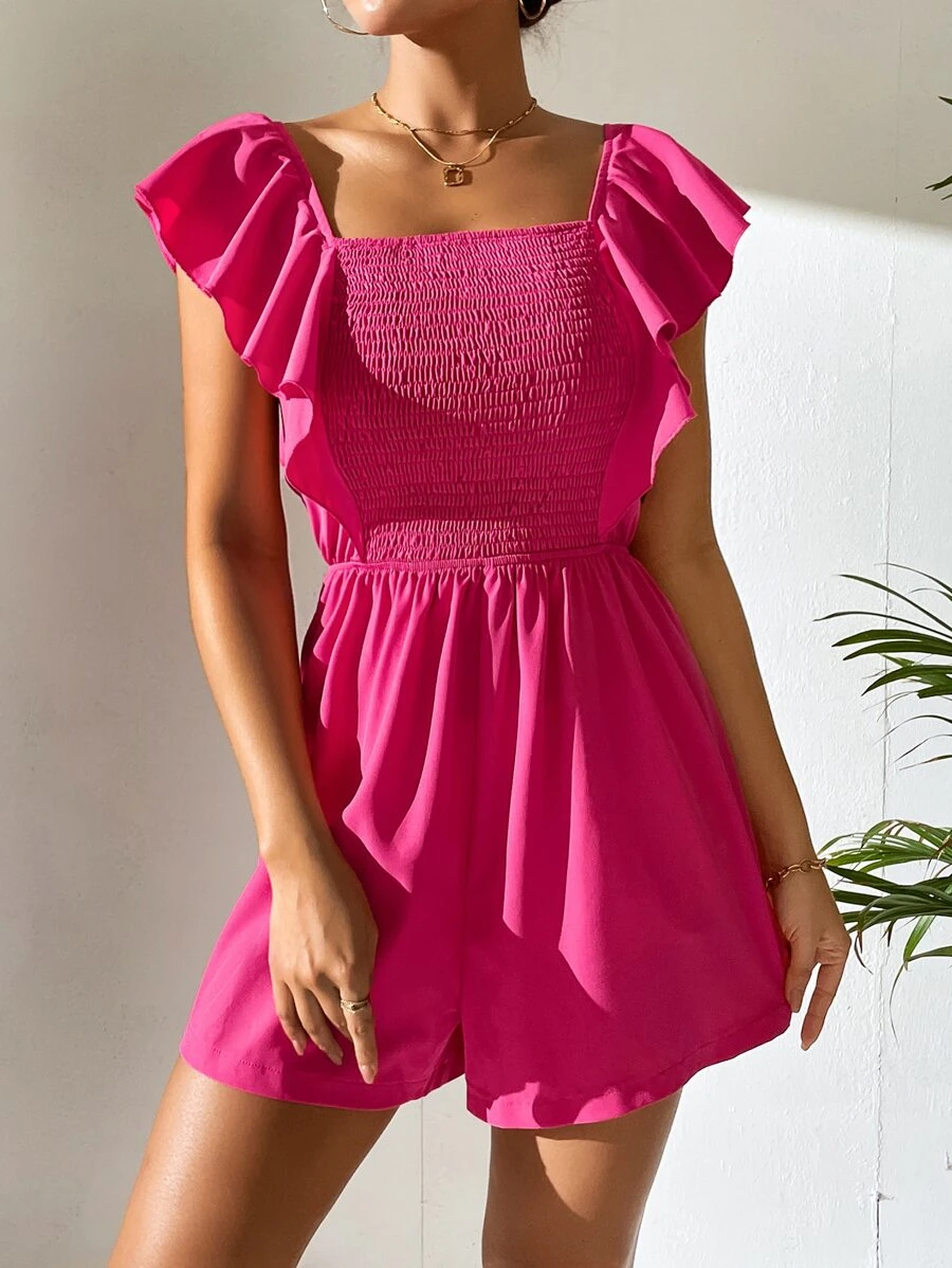 SHEIN Privé Tie Backless Shirred Butterfly Sleeve Romper | SHEIN USA