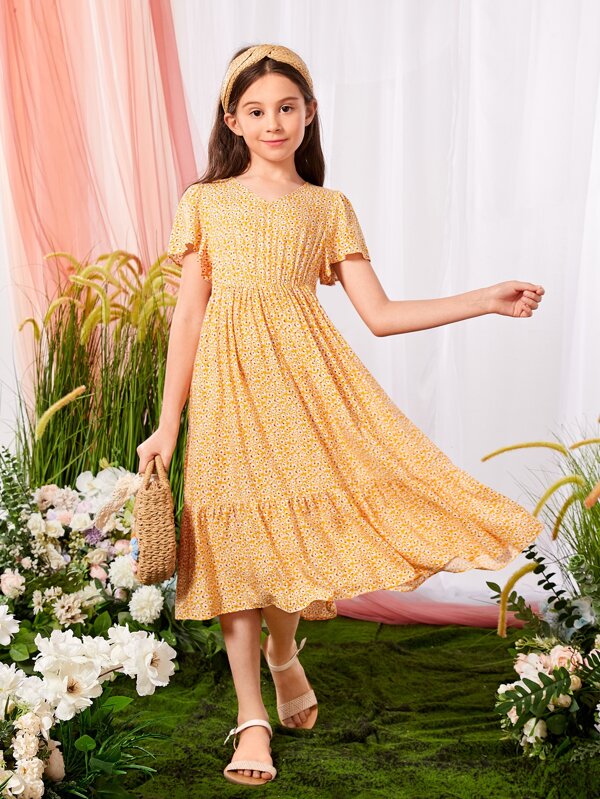 SHEIN Kids CHARMNG Girls Ditsy Floral Print Ruffle Hem Dress | SHEIN EUR