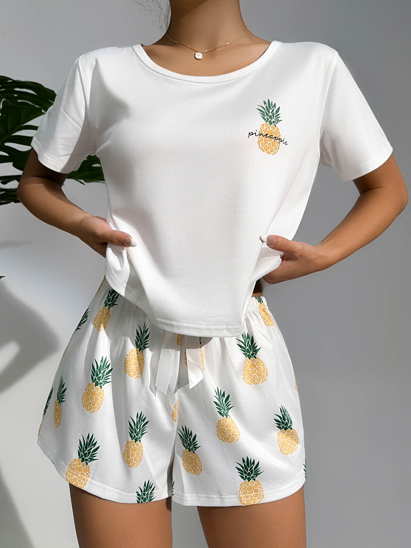 Pineapple Print Tee & Shorts PJ Set