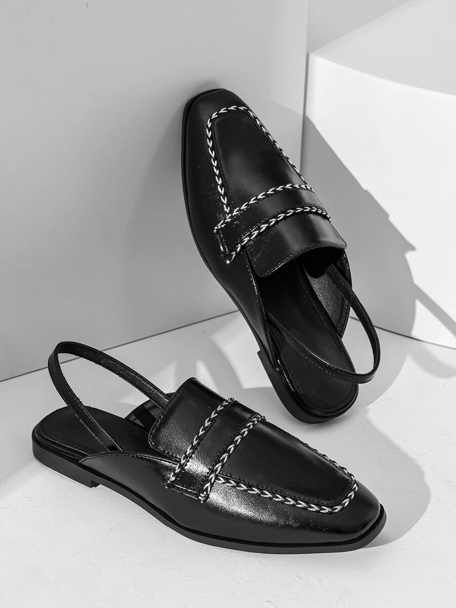 Fall/Winter Women Wingtip Brogue Square Toe Slingback Flats, Elegant ...