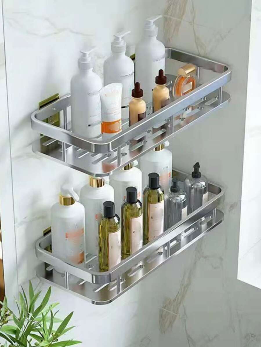 1pc Stainless Steel Bathroom Storage Rack, Classic Punch-free Wall ...