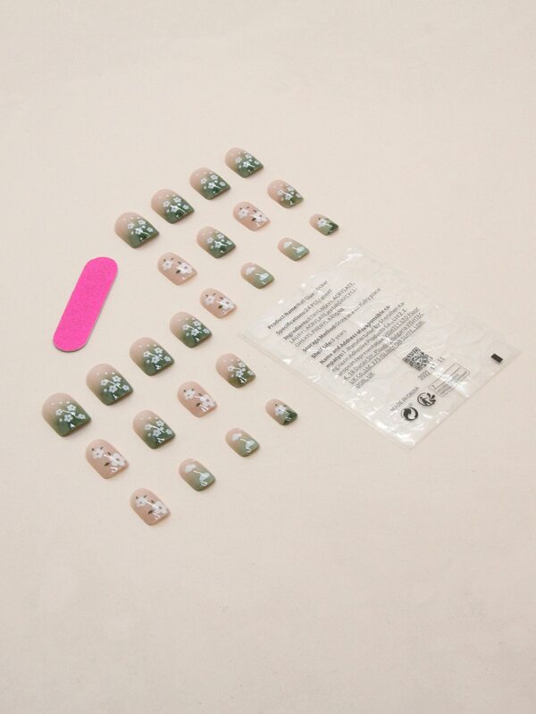 Upgrade Your Look with 24pcs Short Square Floral Print Fake Nail ...