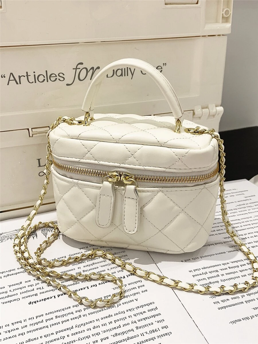 حقيبة دلو مبطن ميني أبيض الموضة سلسلة حزام الى اليومي | شي إن