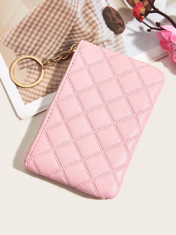 Quilted Design Coin Purse Pink Zipper Around | SHEIN USA