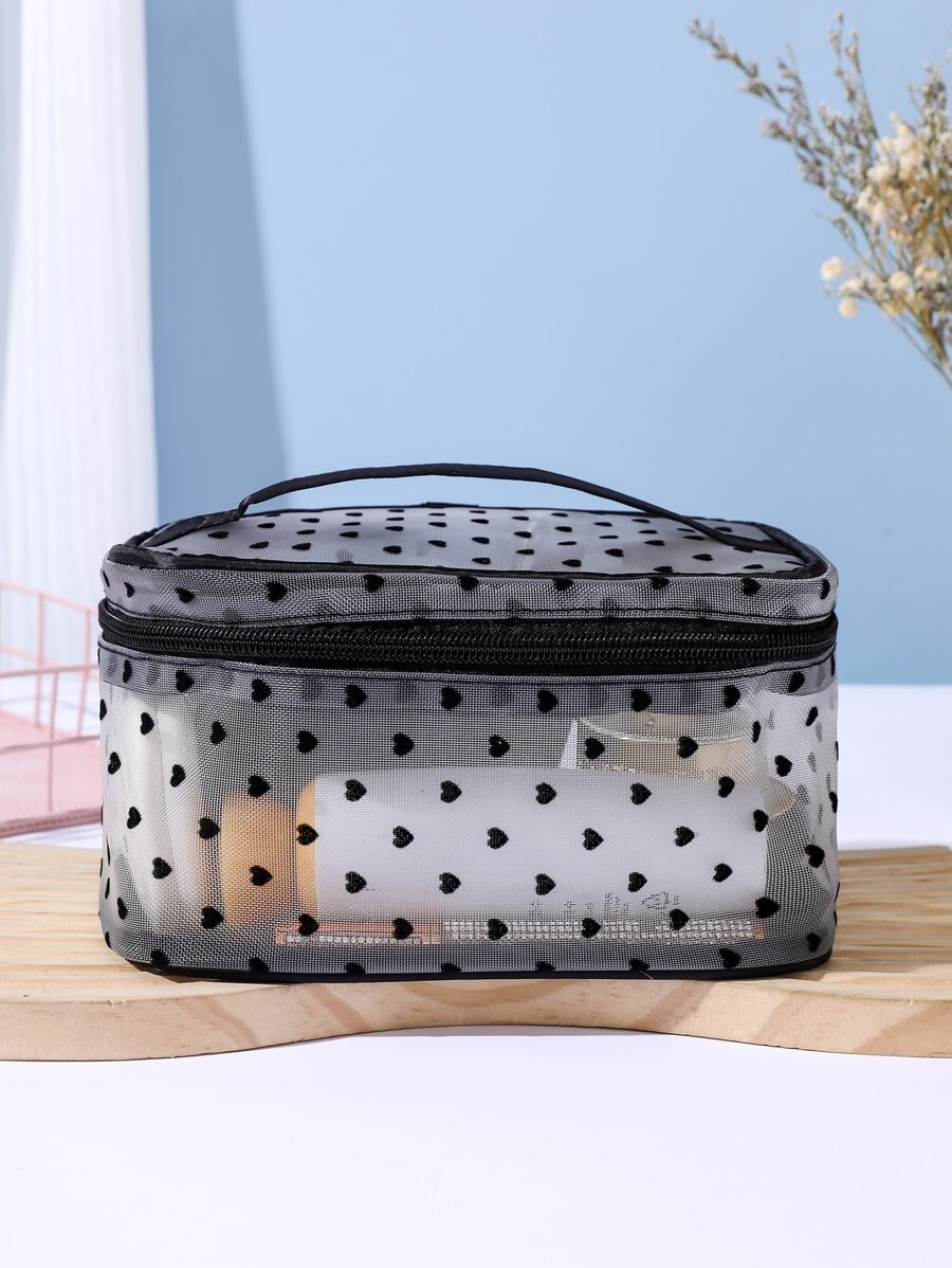 Heart Print Mesh Square Makeup Bag,Makeup Bag Makeup Pouch Skincare Bag ...