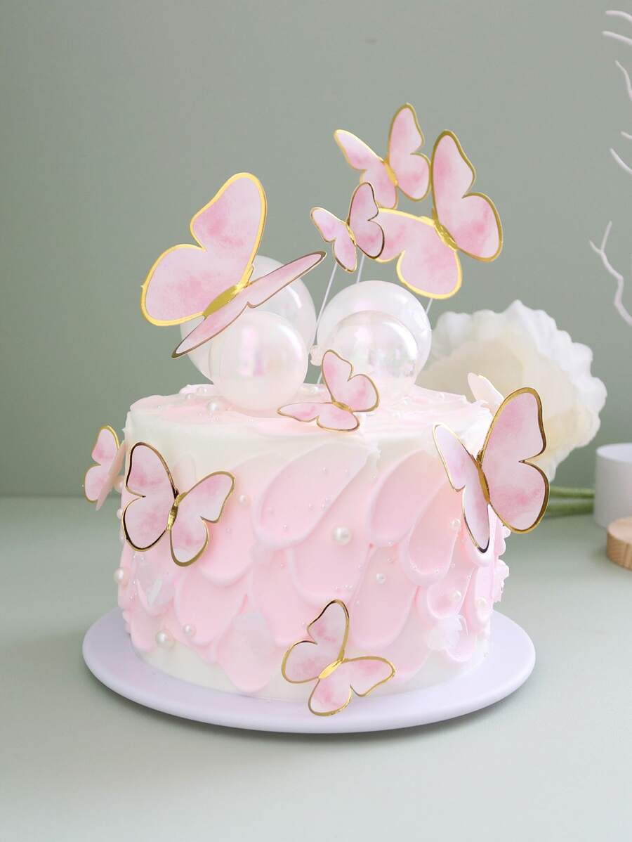 10pcs/set Paper Cake Topper, Creative Butterfly Design Cake Top ...