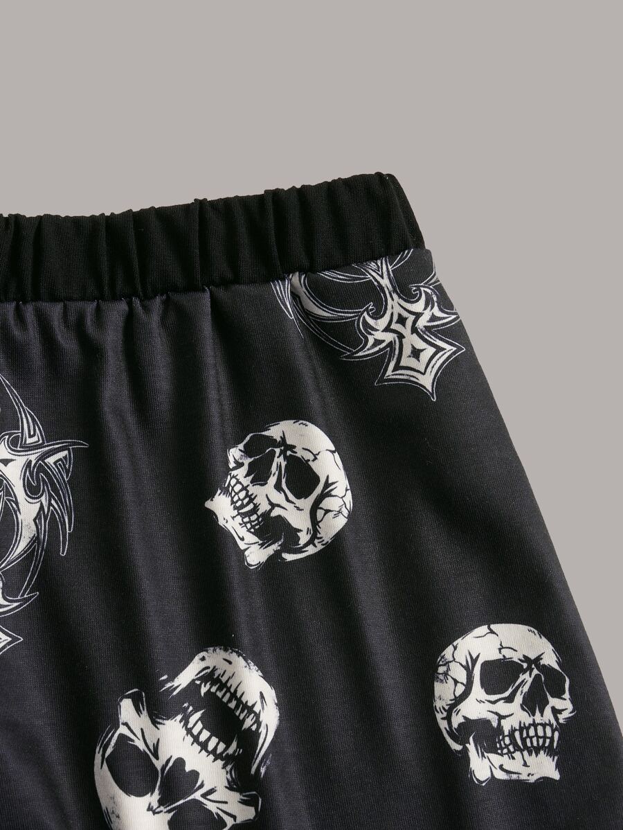 Romwe Grunge Punk Skull Print Contrast Binding Pj Set Shein Uk