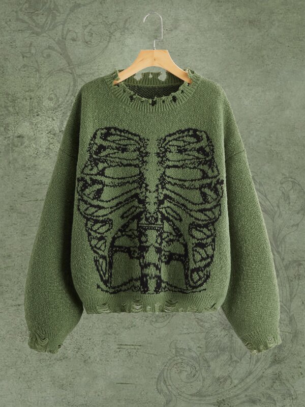 Fairycore Suéter roto con patrón de esqueleto | Moda de Mujer | SHEIN ...