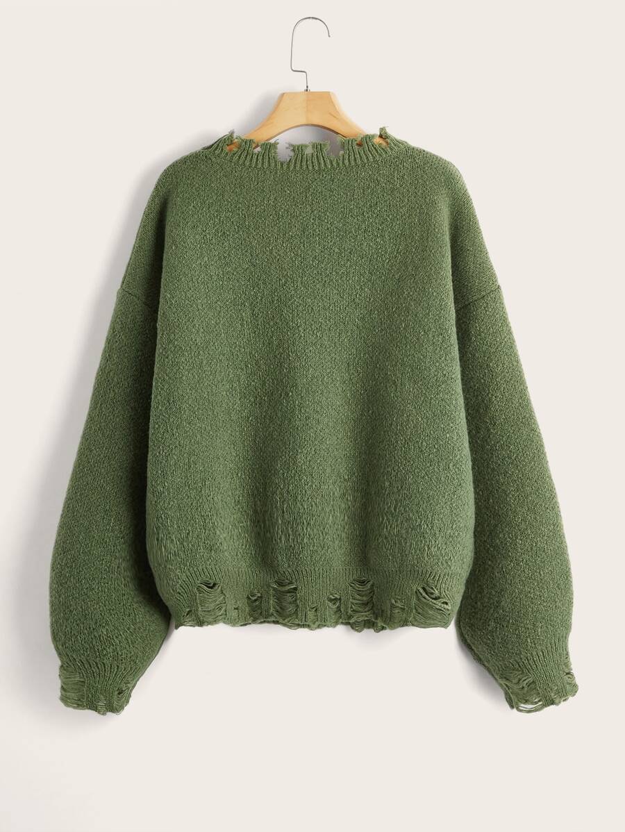 ROMWE Goth Plus Skeleton Pattern Distressed Sweater | SHEIN USA