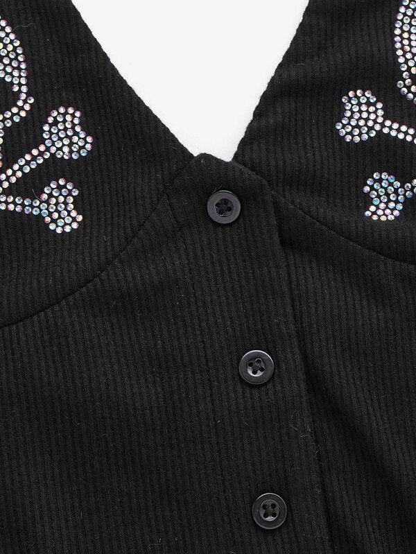 ROMWE PUNK Rhinestone Skull Pattern Backless Asymmetrical Hem Halter ...