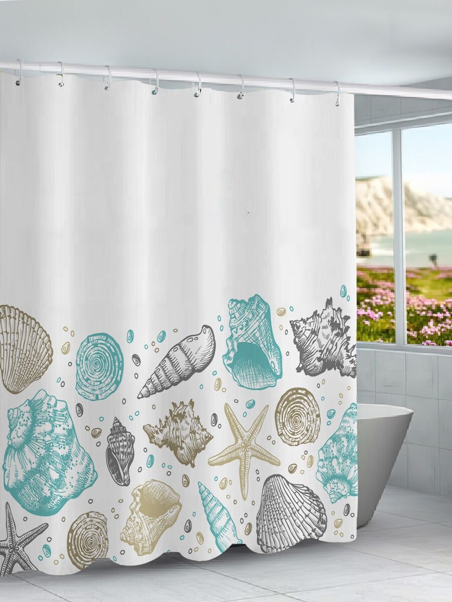 1pc Shell & Conch Pattern Shower Curtain, Modern Polyester Waterproof ...