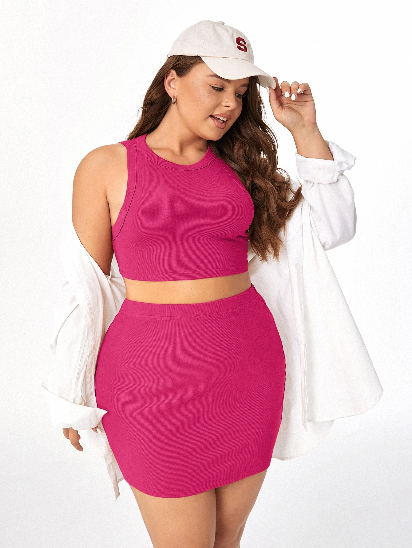 Shein Basics Plus Solid Crop Tank Top And Bodycon Skirt Shein Usa