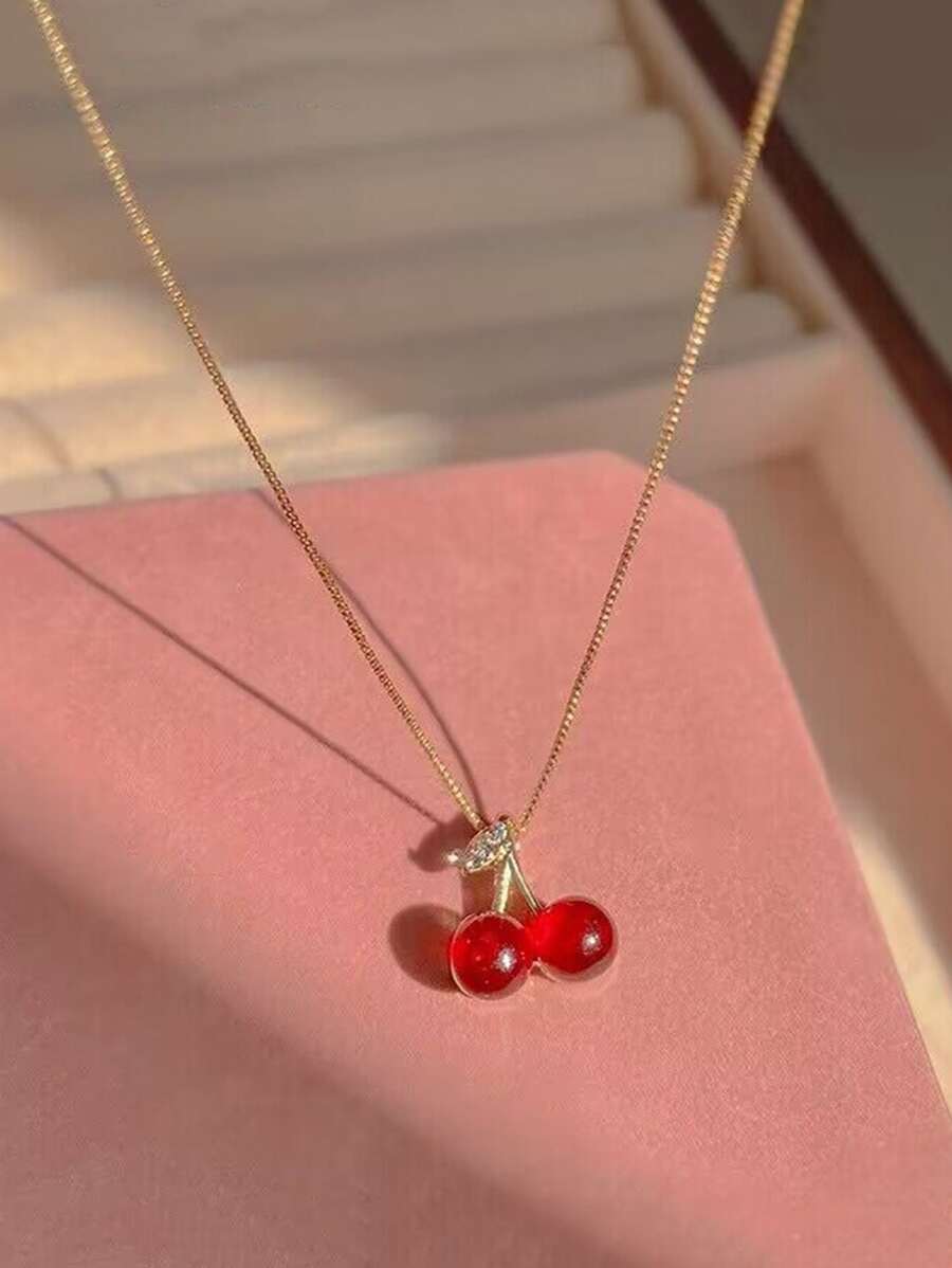 Rhinestone Cherry Pendant Necklace | SHEIN USA