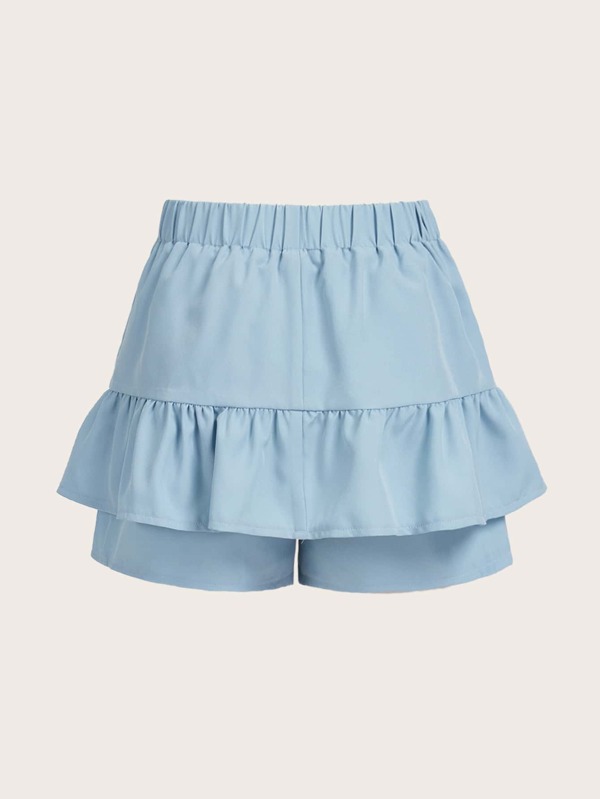 Kawaii Eyelet Embroidery Ruffle Trim Double Breasted Skort Shein Usa