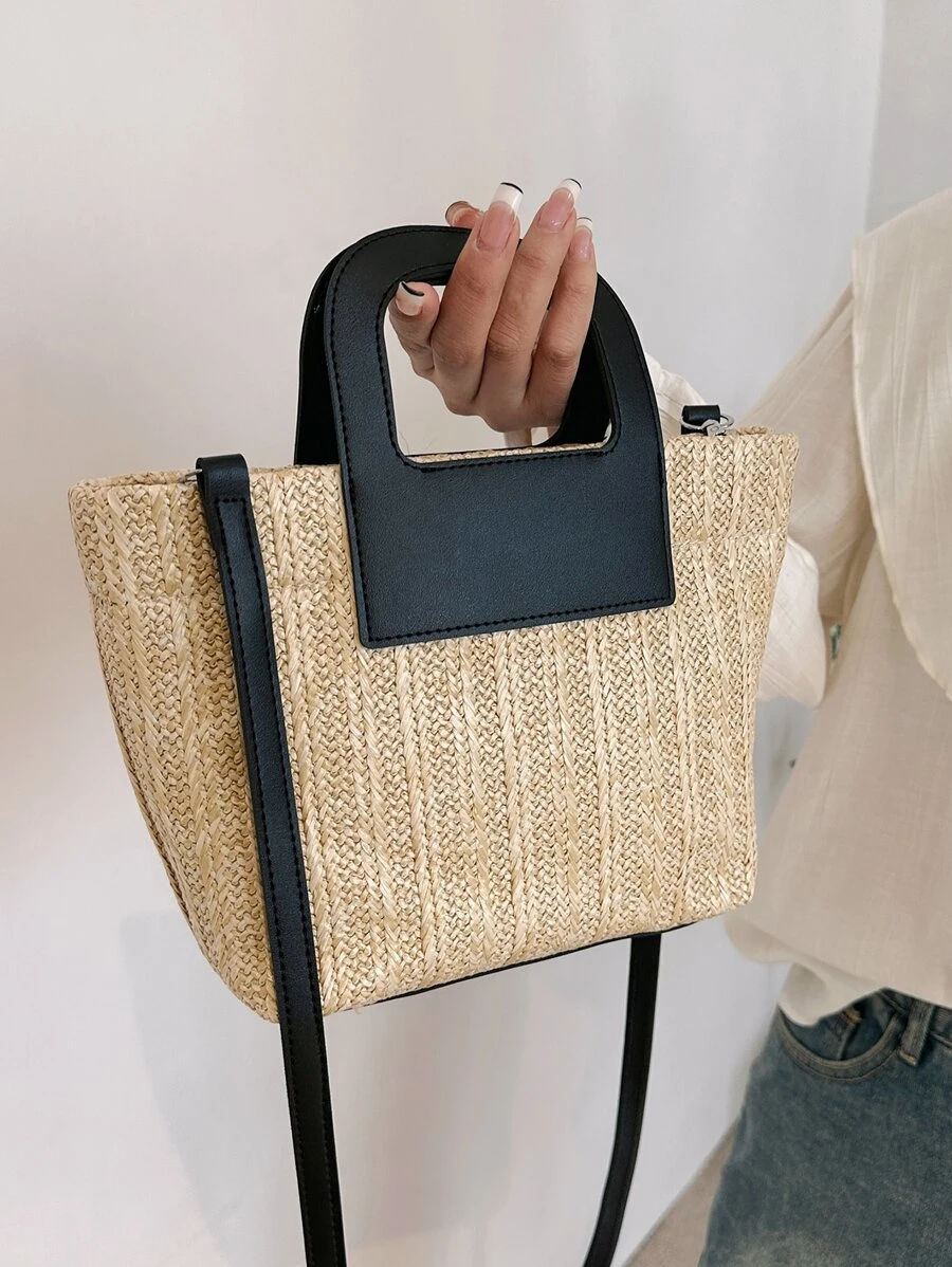 Two Tone Straw Bag Vacation For Summer for Women, Rookies & White ...