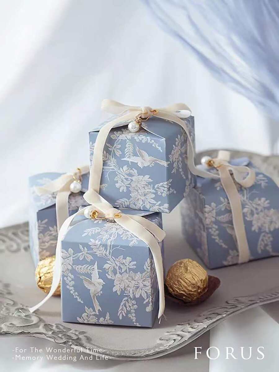5pcs/set Paper Gift Box, Modern Bird & Floral Pattern Gift Packaging ...