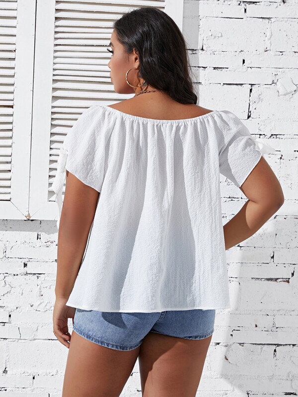 Shein Vcay Plus Solid Knot Cuff Blouse Shein Usa