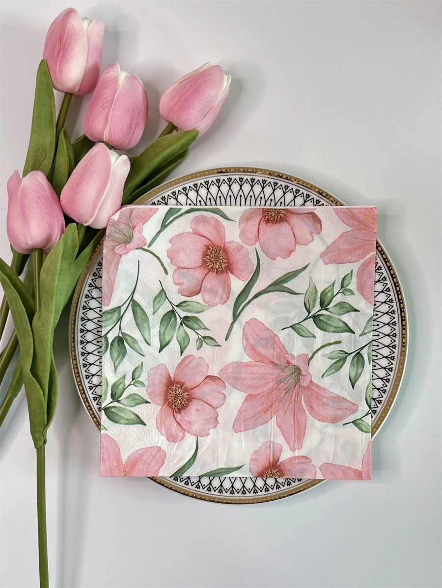 20pcs/set Paper Disposable Napkin, Modern Floral Pattern Paper Dinner ...