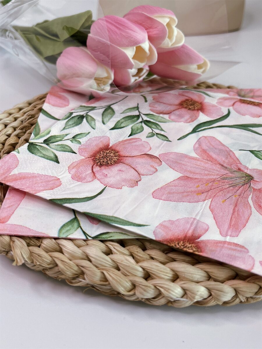 20pcs/set Paper Disposable Napkin, Modern Floral Pattern Paper Dinner ...