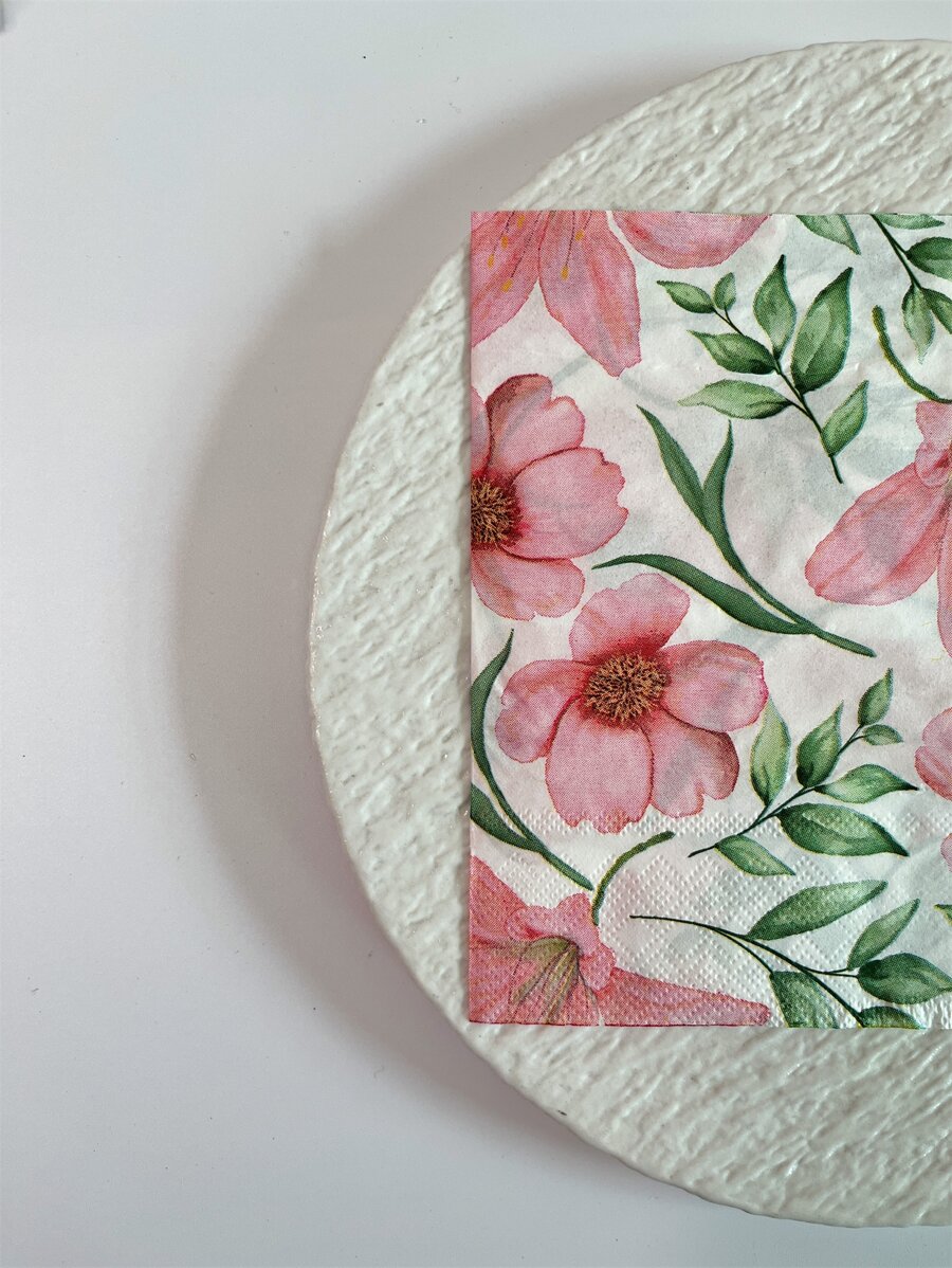 20pcs/set Paper Disposable Napkin, Modern Floral Pattern Paper Dinner ...