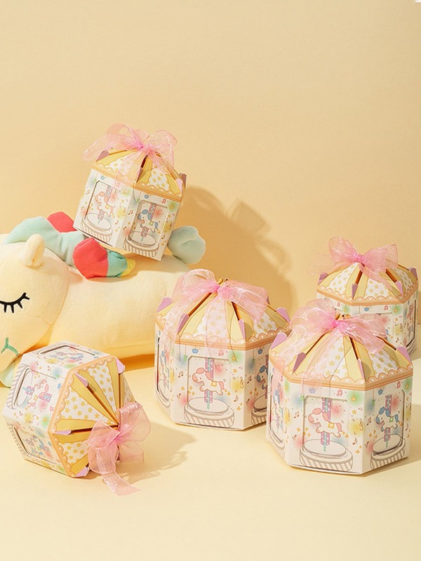 4pcs/set Paper Gift Box, Cartoon Cute Merry-go-round Pattern Gift ...