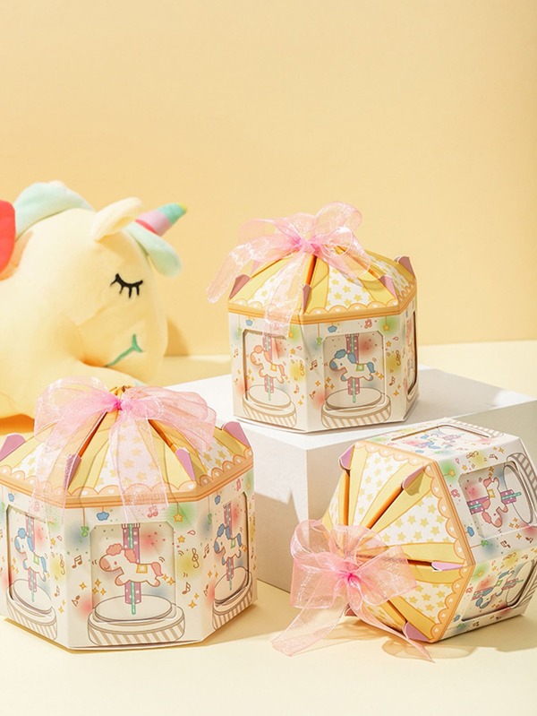 4pcs/set Paper Gift Box, Cartoon Cute Merry-go-round Pattern Gift ...