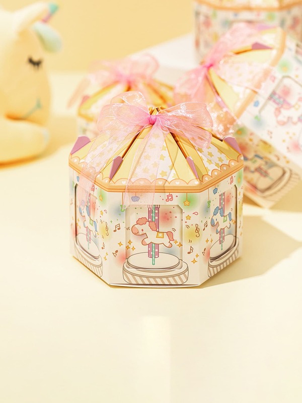 4pcs/set Paper Gift Box, Cartoon Cute Merry-go-round Pattern Gift ...