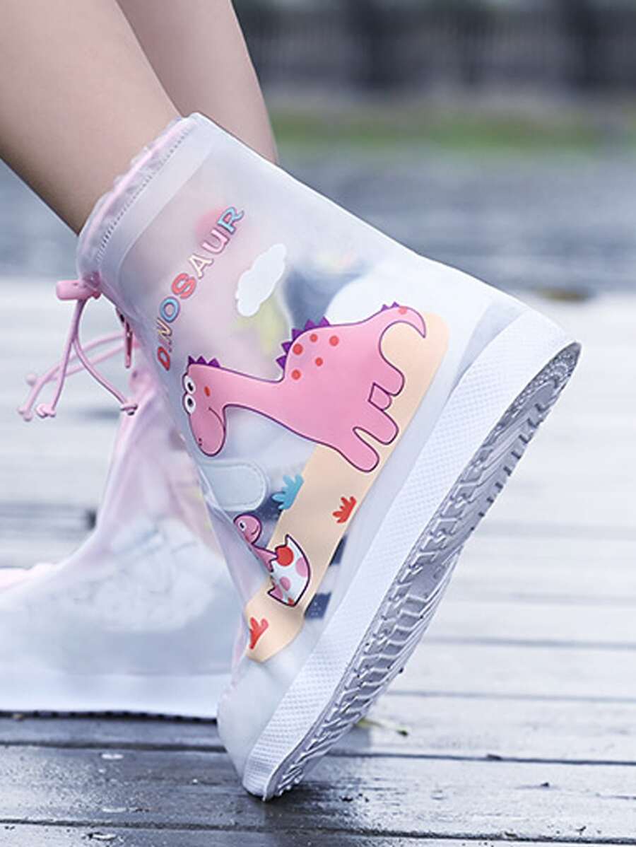 1pair Kids PVC Rain Boots Cover, Cartoon Cute Dinosaur Pattern Reusable ...