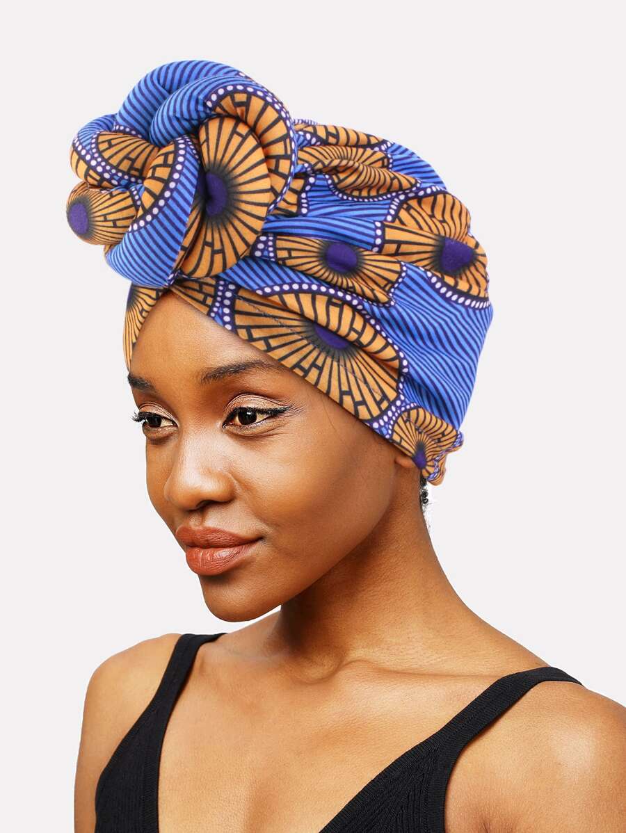 1pc Women's Elastic Printed Turban Hat With 3D Floral Design, Suitable ...