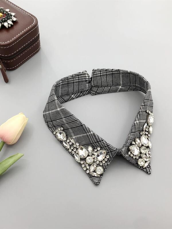 1pc Women Plaid Pattern Rhinestone Decor Dickey Collar, For Clothes ...
