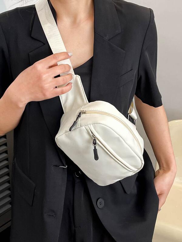 1pc Solid Color Nylon Stitching Fashionable Versatile Minimalist Mini ...