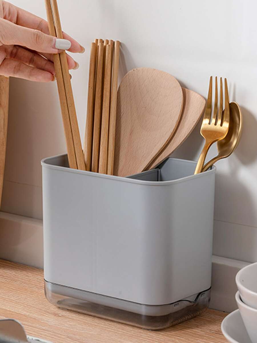 WHICHLIFE 1pc PP Flatware Storage Rack, Daily Grey Draining Double-grid ...