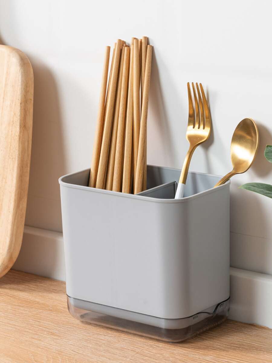 WHICHLIFE 1pc PP Flatware Storage Rack, Daily Grey Draining Double-grid ...