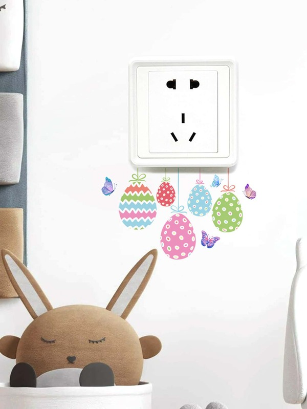 1pc PVC Switch Outlet Wall Sticker, Modern Easter Egg Pattern Switch ...