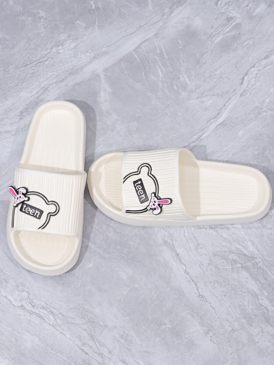 Women Letter & Rabbit Pattern Slides, Preppy White EVA Slides | SHEIN USA