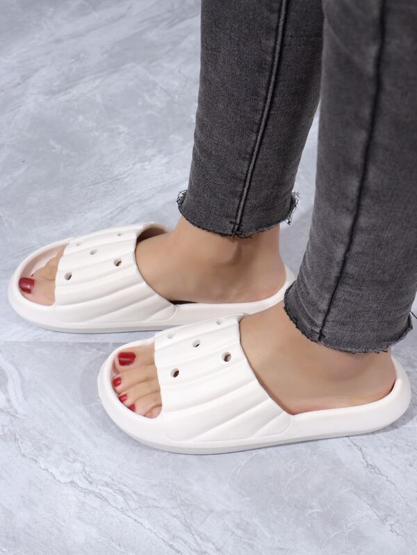 Women Hollow Design Single Band Slides, Cool White EVA Slides | SHEIN USA