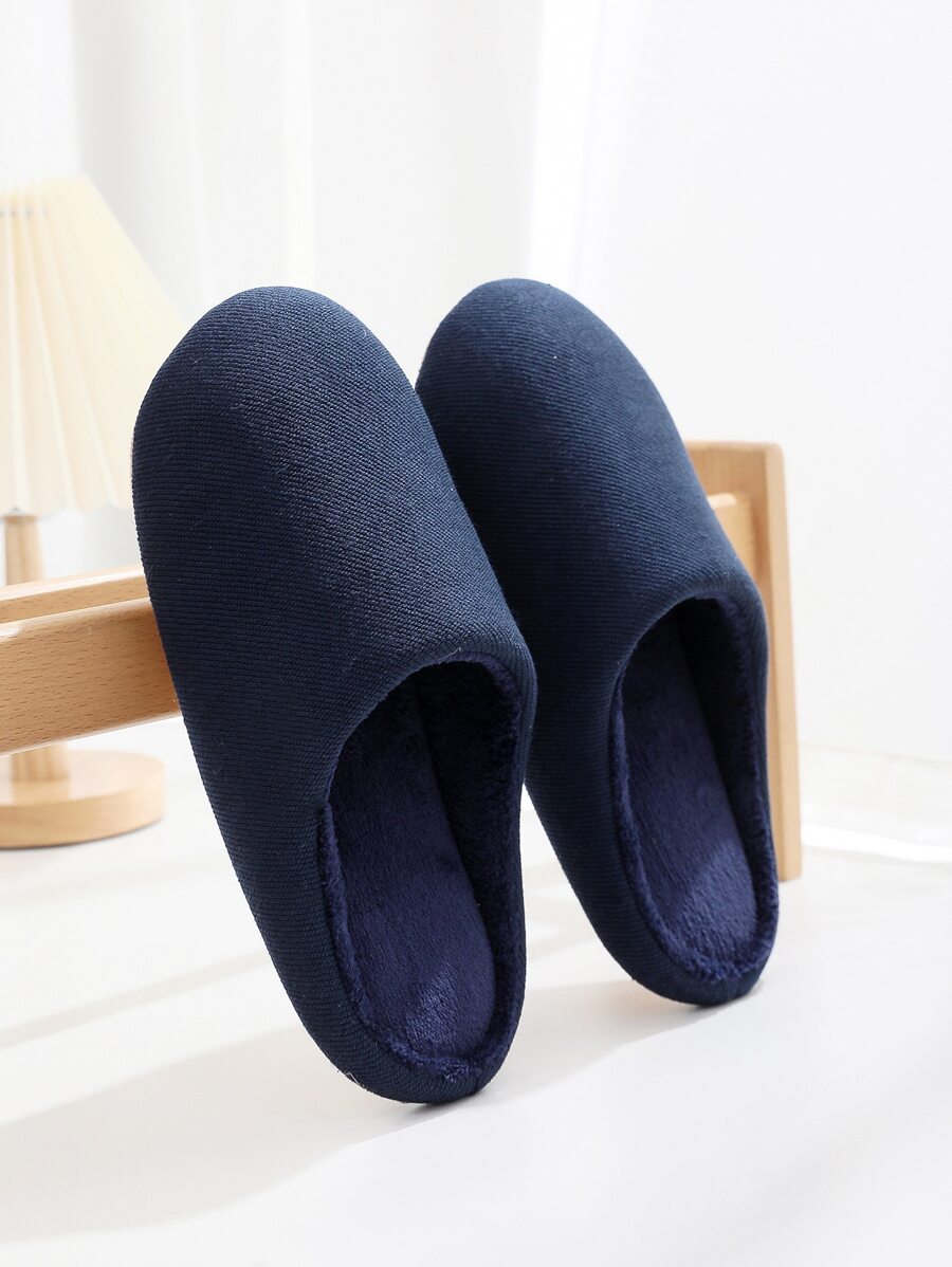 Men Round Toe Slip On Slippers, Minimalist Polyester Bedroom Slippers ...