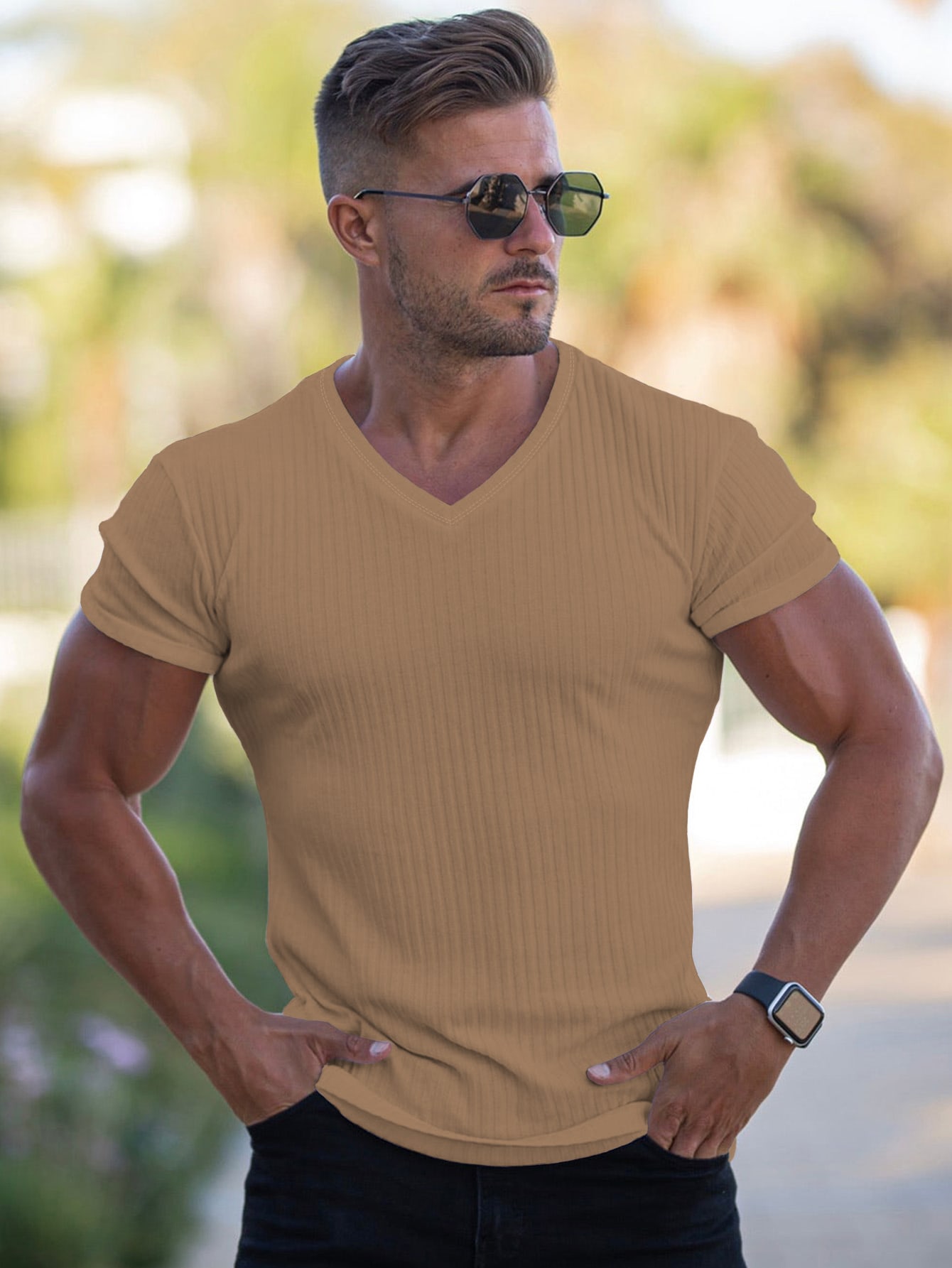 Men Solid V Neck Tee | SHEIN USA